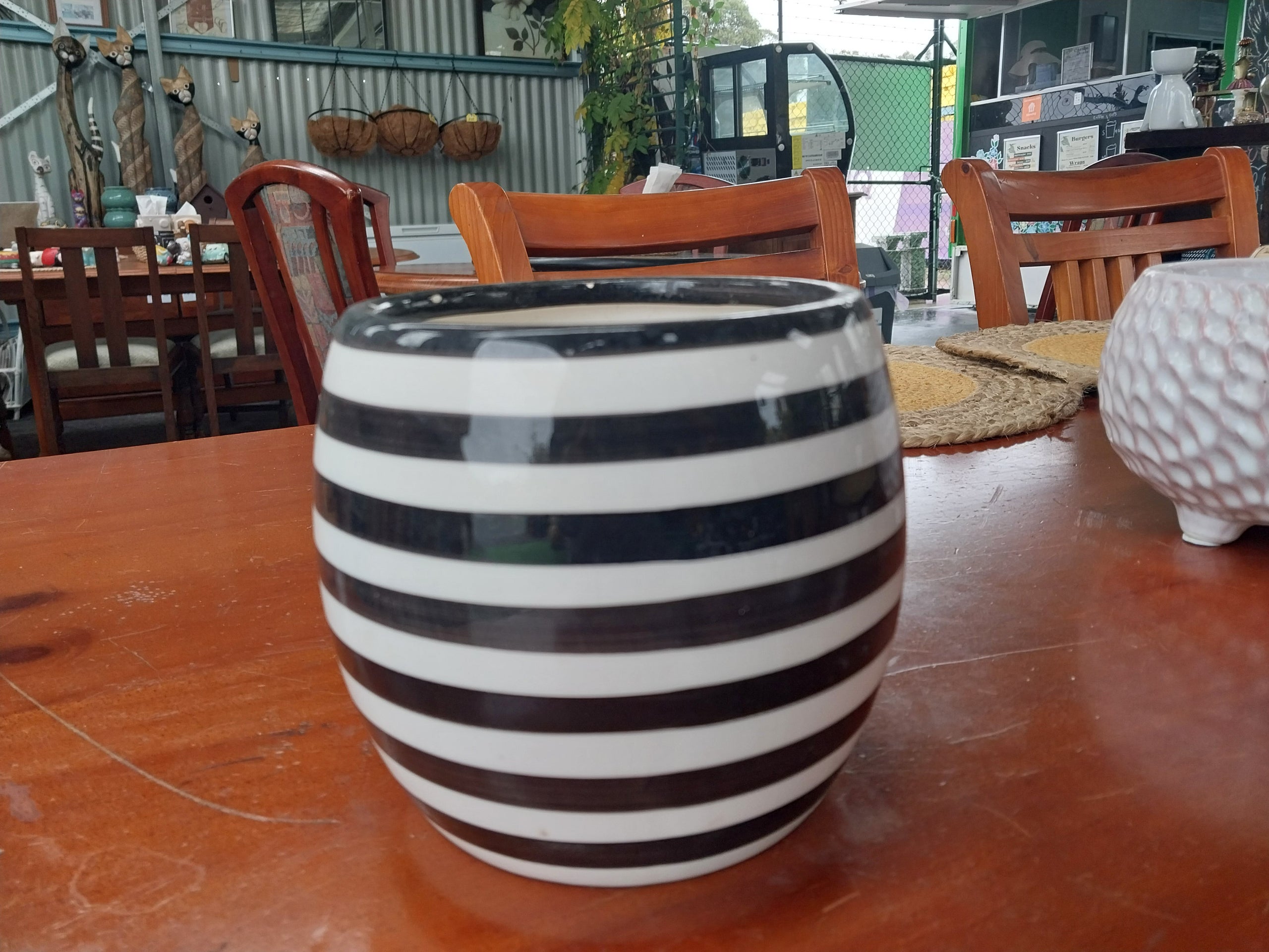 Black & white stripped Pot | Canberra Nursery & Garden Centre